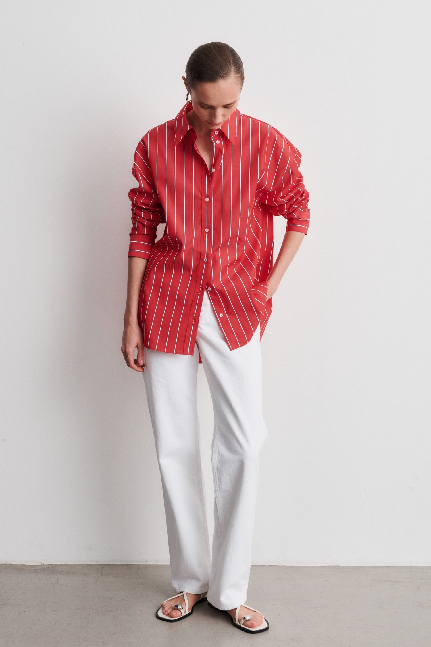 Chemise Kaia - popeline de coton à rayures rouges | SESSEI