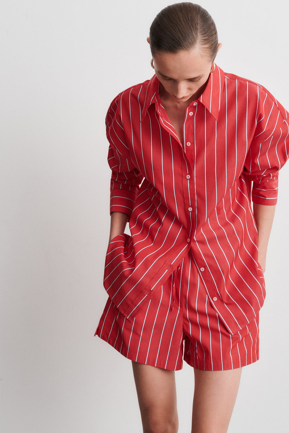Chemise Kaia - popeline de coton à rayures rouges | SESSEI