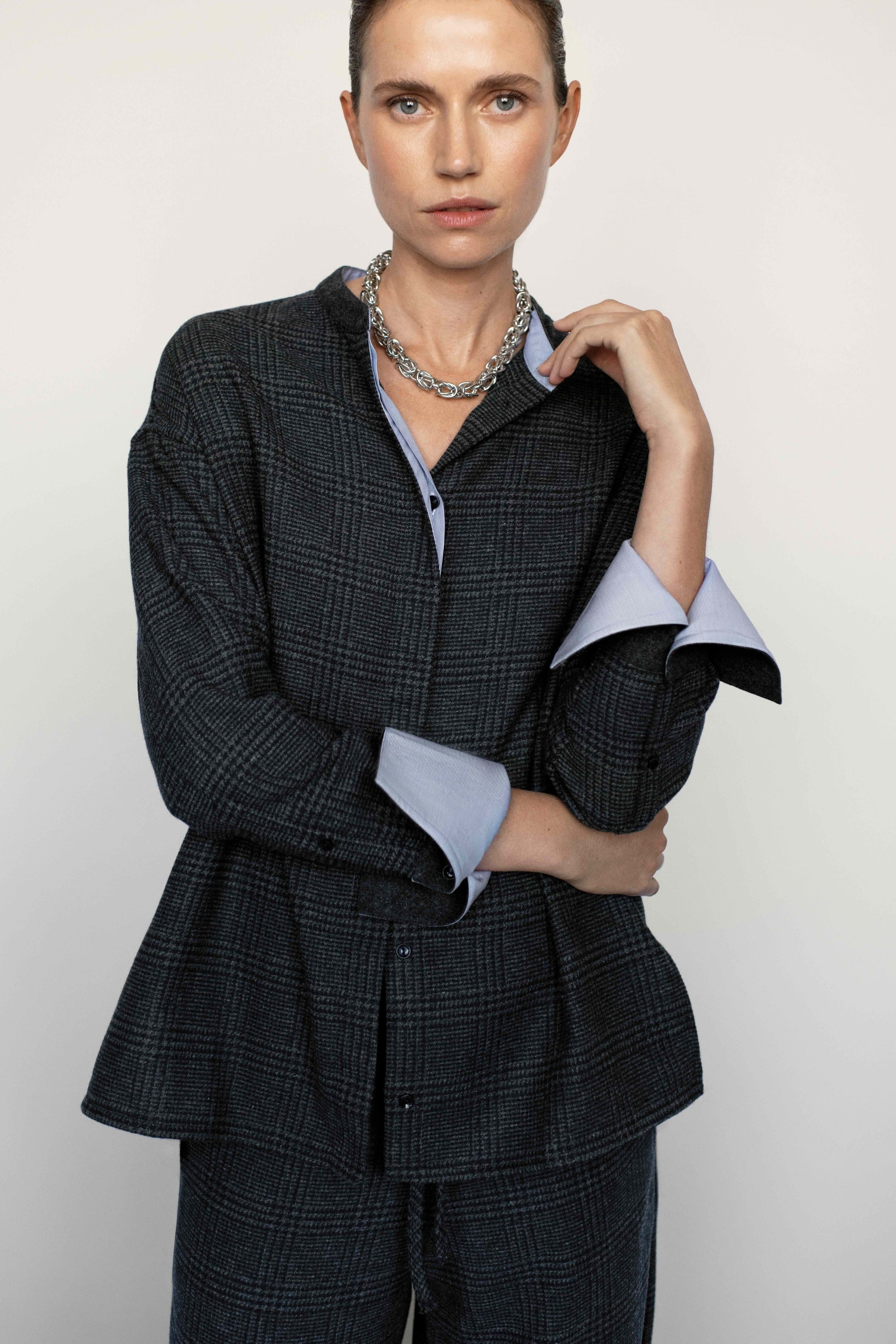 Bianca Shirt - Wool blend prince of Wales | SESSEI